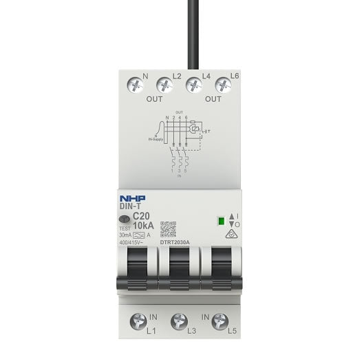 NHP DIN-T RCBO 10kA 3 Pole and Neutral C Curve 30mA Type A - 10A/ 16A/ – PCA Electrical Supplies