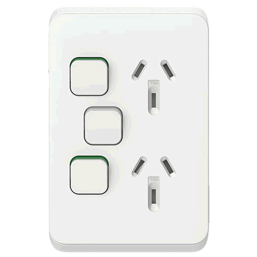 Clipsal Iconic Double Powerpoint Extra Switch Vertical 10A - 3025VXAVW ...