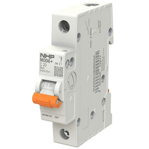 NHP MOD6+ MCB 6kA 1 Pole C Curve - 10A/ 16A/ 20A/ 25A/ 32A/ 40A/ 50A ...