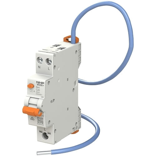 NHP MOD6+ RCBO 6kA 1 Pole and Switched N C Curve 30mA Type A (Pigtail ...