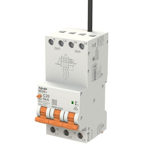 NHP MOD6+ RCBO 6kA 3 Pole and N C Curve 30mA Type A - 10A/ 16A/ 20A/ 2 ...