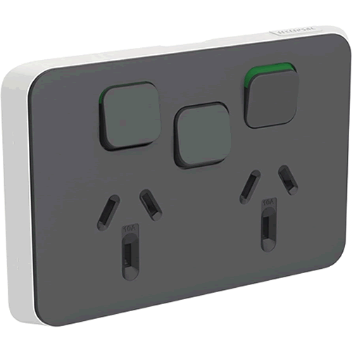 Clipsal Iconic Double Powerpoint Extra Switch 10A Skin Anthracite - 30 ...