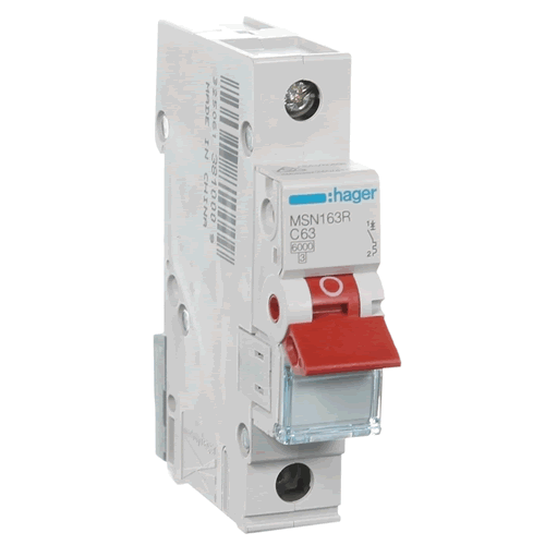 Hager MSN MCB 1P 63A 6kA 240V C Curve Red Toggle - MSN163R – PCA ...