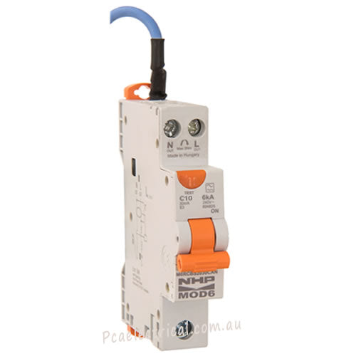 NHP MOD6 RCBO 1P+N 6kA 10A C Curve 30mA Type A S/Neut Pigtail - M6RCBS ...